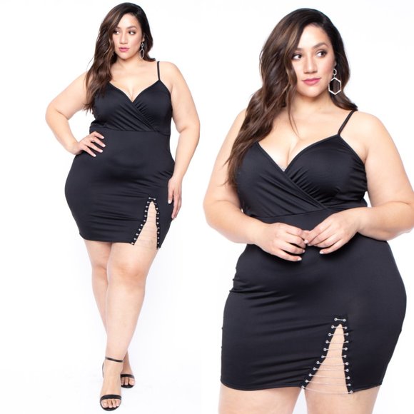 Curvy Sense | Dresses | Plus Size Chanise Chain Slit Dress Black 3x ...